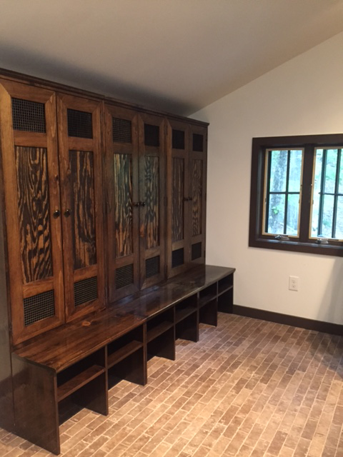 CUSTOM - 6-Section Locker unit - bench combo w/ screen inserts ...