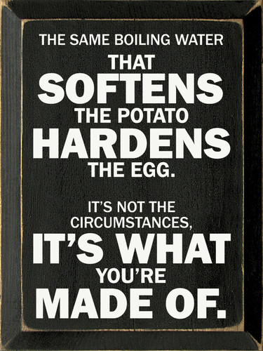 The same boiling water that softens the potato hardens the egg ...