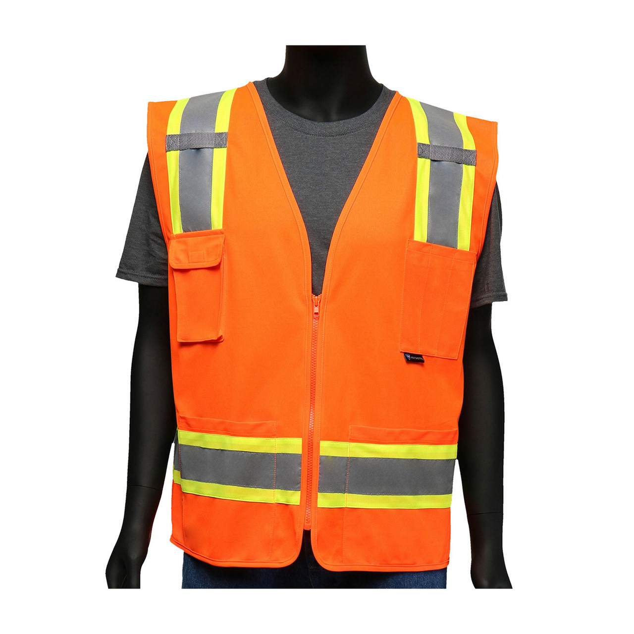 Viz Up Ansi Type R Class 2 Two Tone Mesh Vest Wsolid Front Back And D