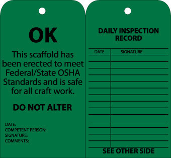 SCAFFOLD INSPECTION TAG RED W/ GROMMET - Jendco Safety Supply