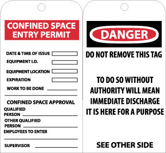 Confined Space Entry Permits - 25 Permits Per Pad - 8 1/2 X 11 - Ncr ...