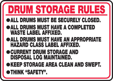 Safety Sign: Drum Storage Rules - All Drums Must Be Securely Closed ...