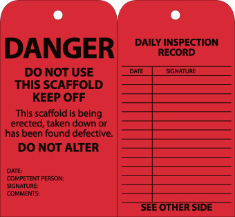 Tags - Scaffold Inspection - Red - 6X3 - Cardstock With Grommet - Pack ...