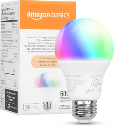 Amazon Basics Smart A19 LED Color Changing Light Bulb (F 29)