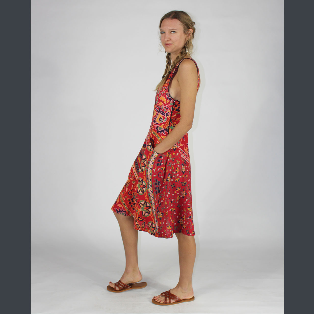 CARAVAN DREAMS DRESS Cotton Indian Print Tank Sleeve Mini Dress w ...