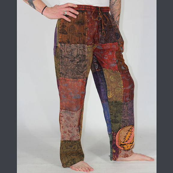 SHAKEDOWN SHROOM PANTS Cotton Patchwork Grateful Dead Appliqué', Print ...