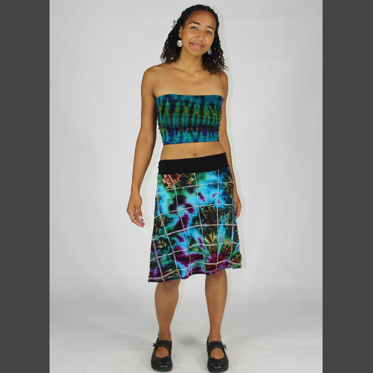 JEWEL WAVES SKIRT Rayon Spandex Tie Dye Patchwork Short Skirt Shorts w ...
