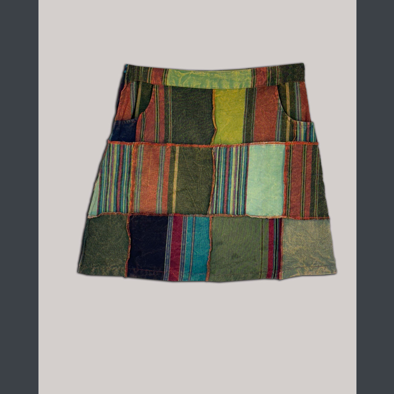 GROOVE OUT MINI SKIRT Cotton Outter Stitch Patchwork Mini Skirt w ...