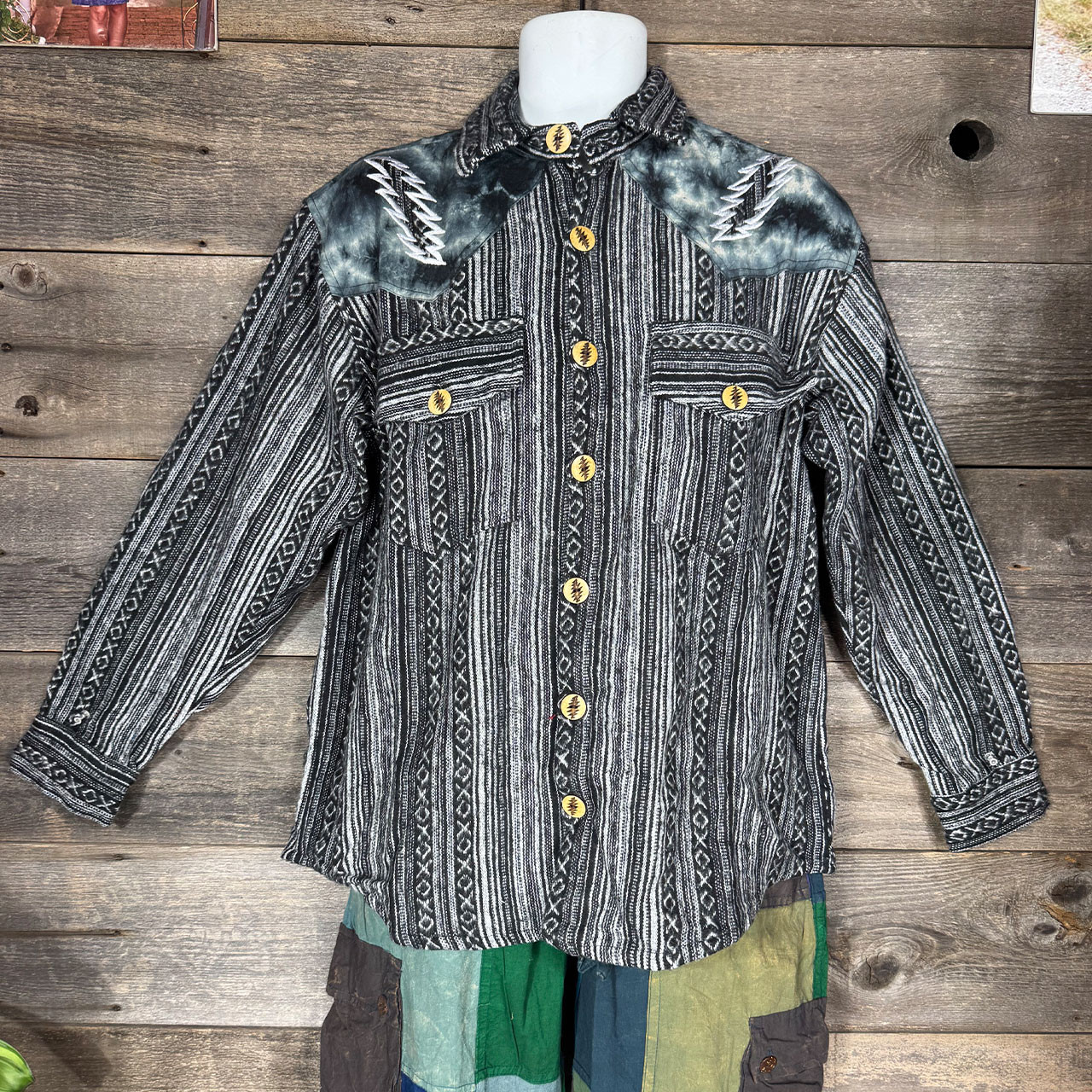 RIPPLE THREADS SHIRT Heavy Striped Cotton & Tie Dye Long Sleeve Shirt w ...