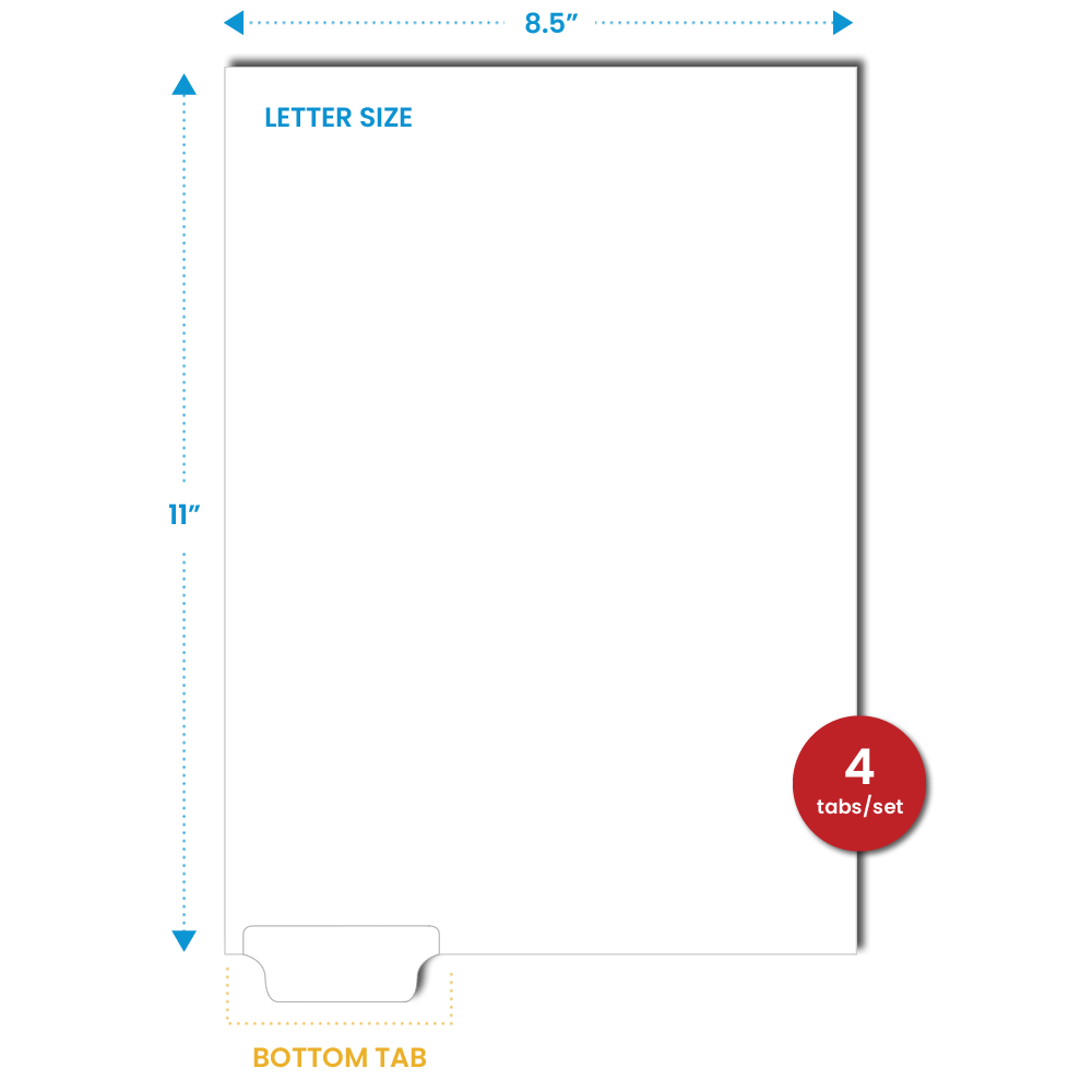 Custom Bottom Tab Dividers | Letter Size | 4 tab set