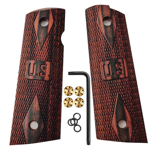 1911 Wood Grips Full Size, Magwell Cut w/Patriotic US Logo