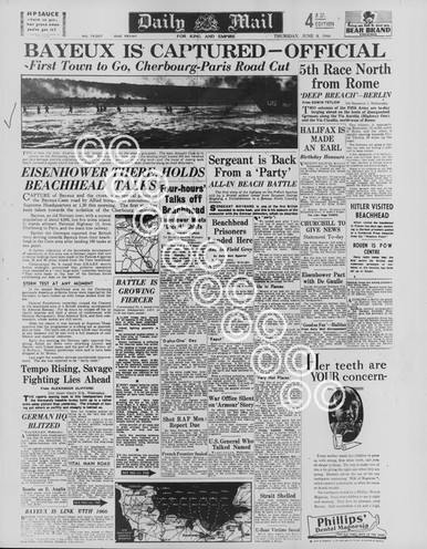 37767580-Daily Mail Front page of June 8th 1944, reporting the progress ...