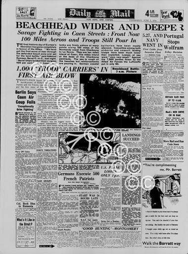 37767578-Front page of the Daily Mail 7th June 1944, reporting the D ...