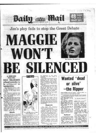 38963361-Front page of Daily Mail 15th February 1978 Headline: MAGGIE ...