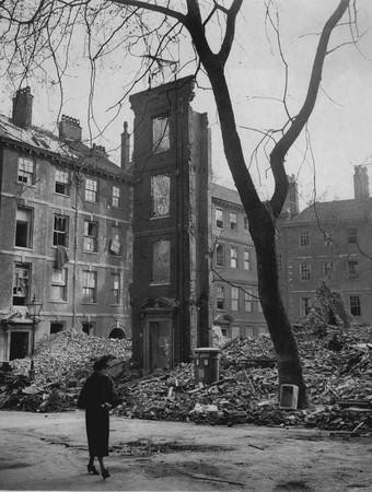 38389140-The damaged buildings of Brick Court in the Temple, London ...