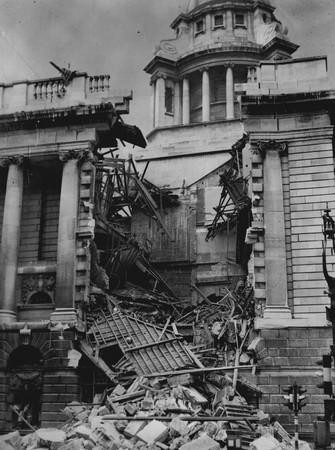 38389146-Scene at the Old Bailey in London, after bomb damage caused by ...