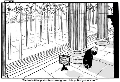 20494623-Cartoon by Mac, The last of the protestors have gone bishop ...