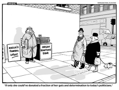 24245305-mac cartoon DM 12 04 2013 P. 21 about Margaret Thatcher and ...