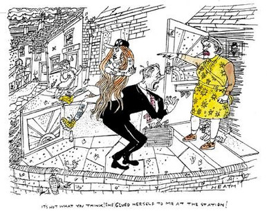39173372-MICHAEL HEATH cartoon for the Mail on Sunday of a man arriving ...