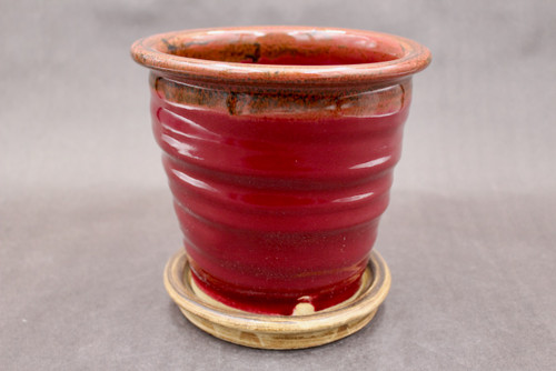 Ruby Red Planter w/Tray, Roughly 6.5" wide by 6.5" tall (SK8506 ...
