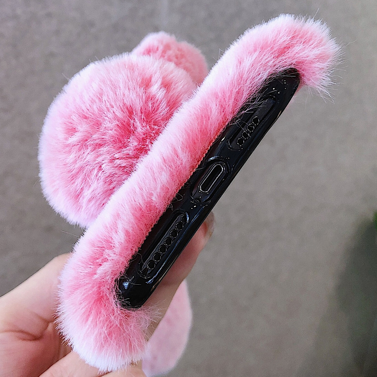 iPhone 15 3D Cute Long-eared Rabbit Plush Full Coverage Phone Case - Red