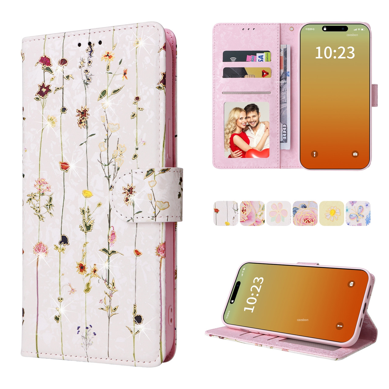 iPhone 15 Pro Max Bronzing Painting RFID Leather Case - Dreid Flower World