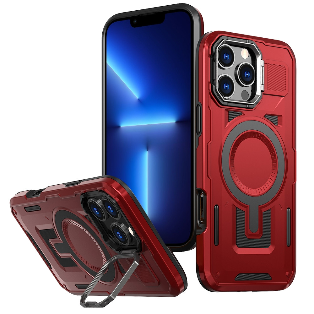 iPhone 13 Pro Max Shield Hollow Frame Holder MagSafe Phone Case - Red