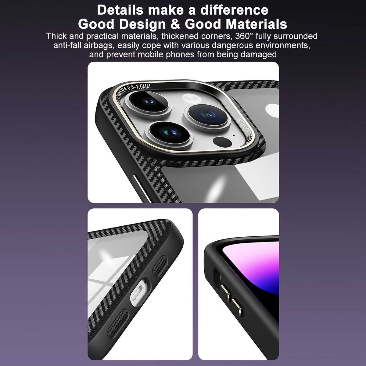 iPhone 13 Pro Max Carbon Fiber Transparent Back Panel Phone Case ...