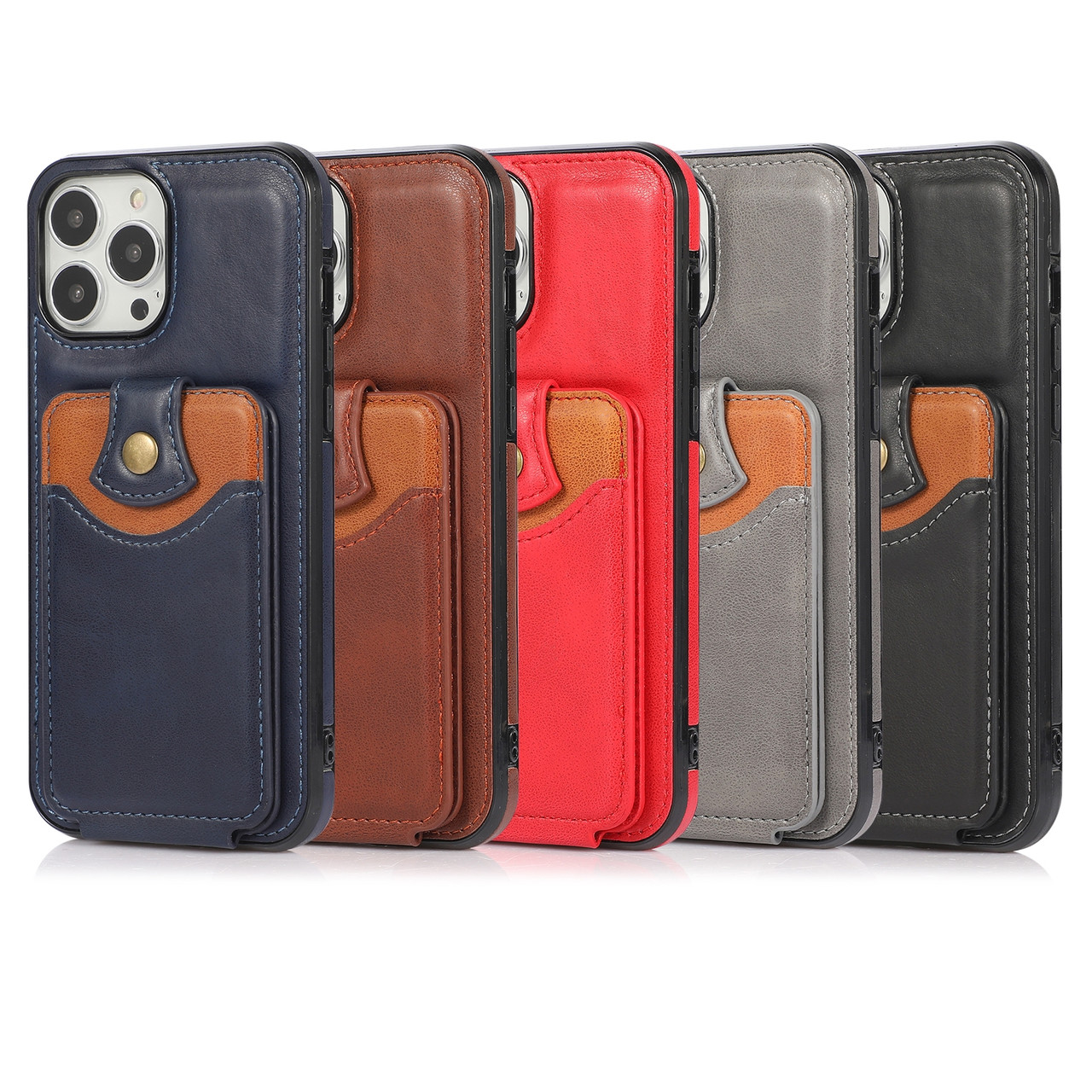 iPhone 13 Pro Max Soft Skin Leather Wallet Bag Phone Case - Black
