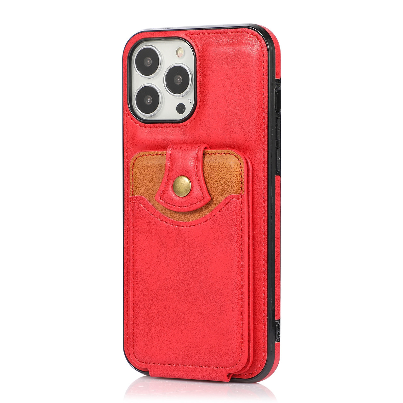 iPhone 13 Pro Max Soft Skin Leather Wallet Bag Phone Case - Red