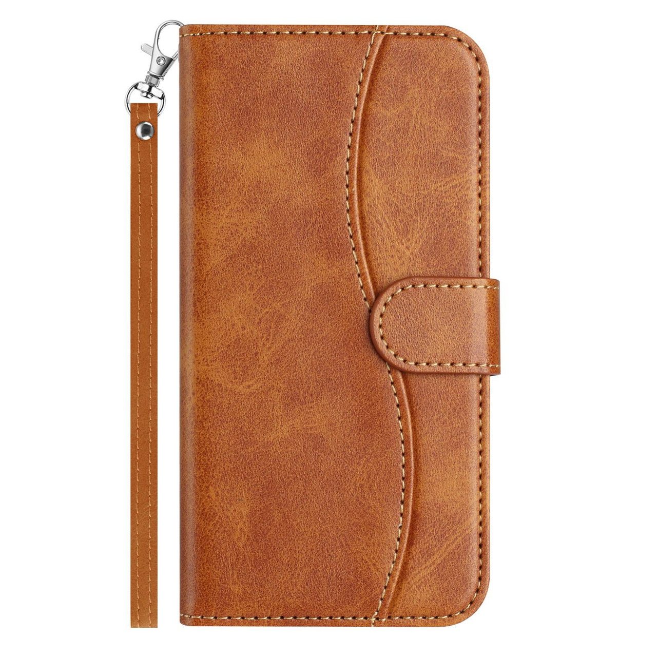 iPhone 13 Pro Max Dual-Folded S-shape Leather Phone Case - Brown