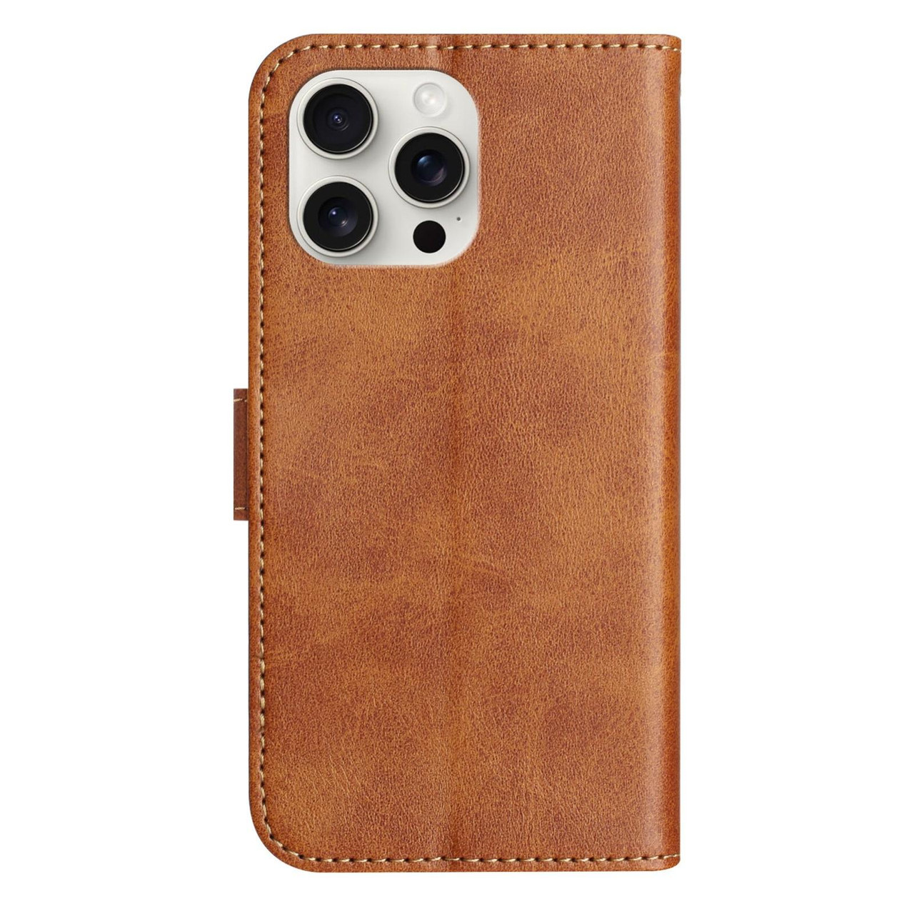 iPhone 13 Pro Max Dual-Folded S-shape Leather Phone Case - Brown