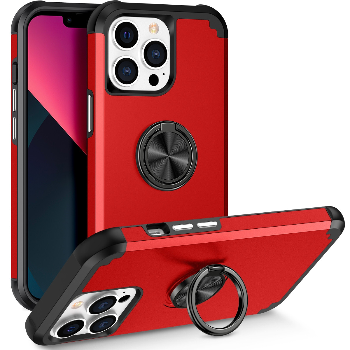 iPhone 13 Pro Max L2 Rotating Ring Holder Magnetic Phone Case - Red