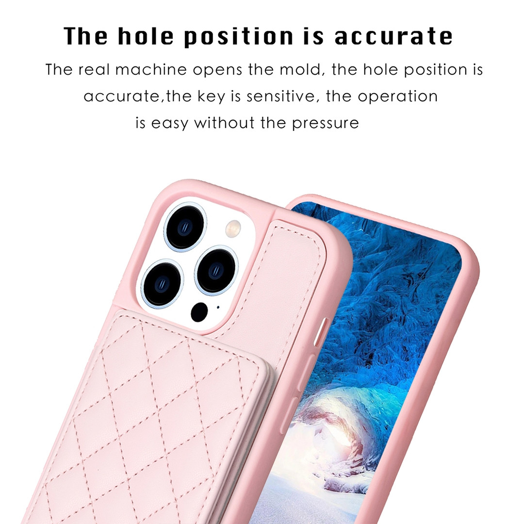 iPhone 13 Pro Max BF25 Square Plaid Card Bag Holder Phone Case - Pink