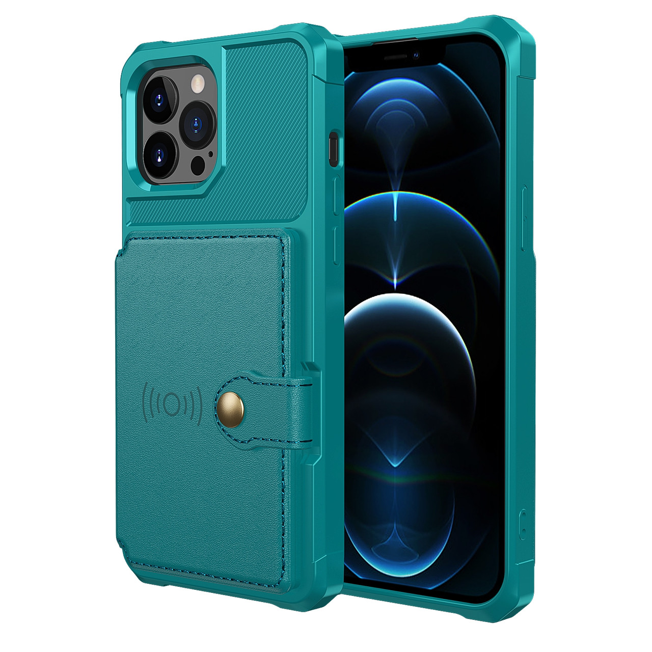 iPhone 13 Pro Max Magnetic Wallet Card Bag Leather Case - Cyan