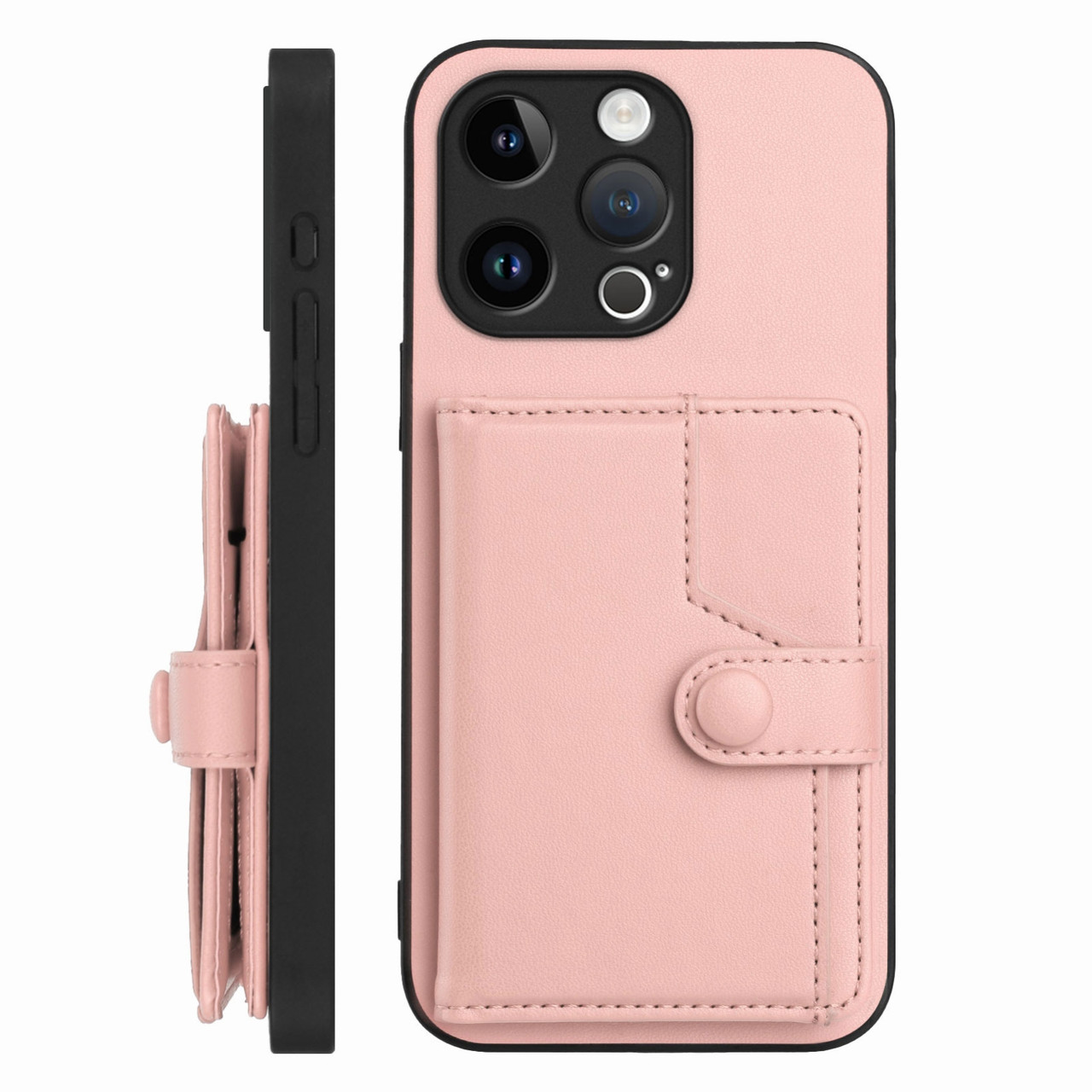 iPhone 13 Pro Button Card Bag RFID Anti-theft Phone Case - Pink