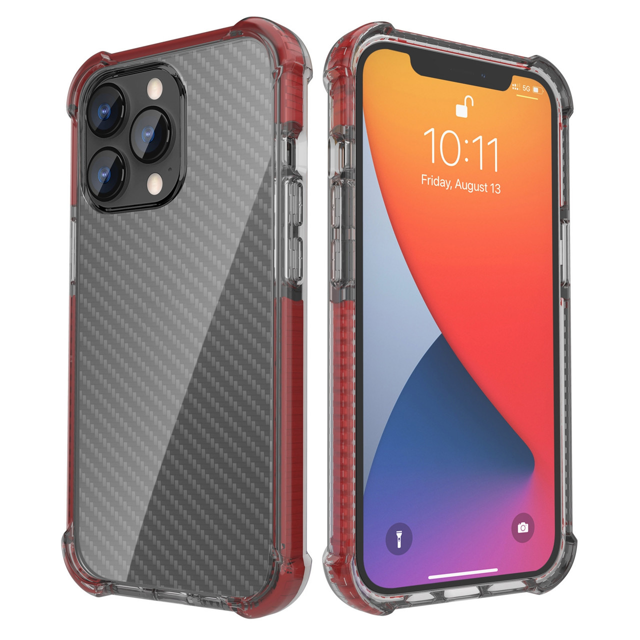 iPhone 13 Pro Carbon Fiber Texture Four-corner Shockproof Phone Case - Red