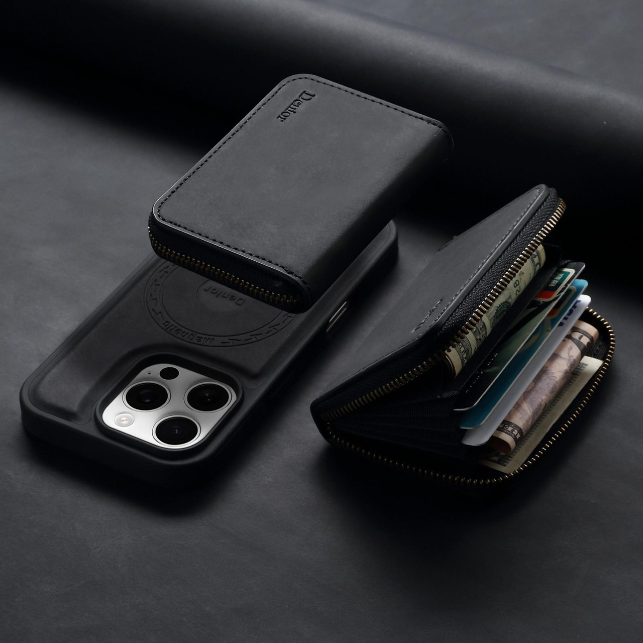 iPhone 13 Pro Denior D26 Skin Feel MagSafe Zipper Bag Leather Phone ...