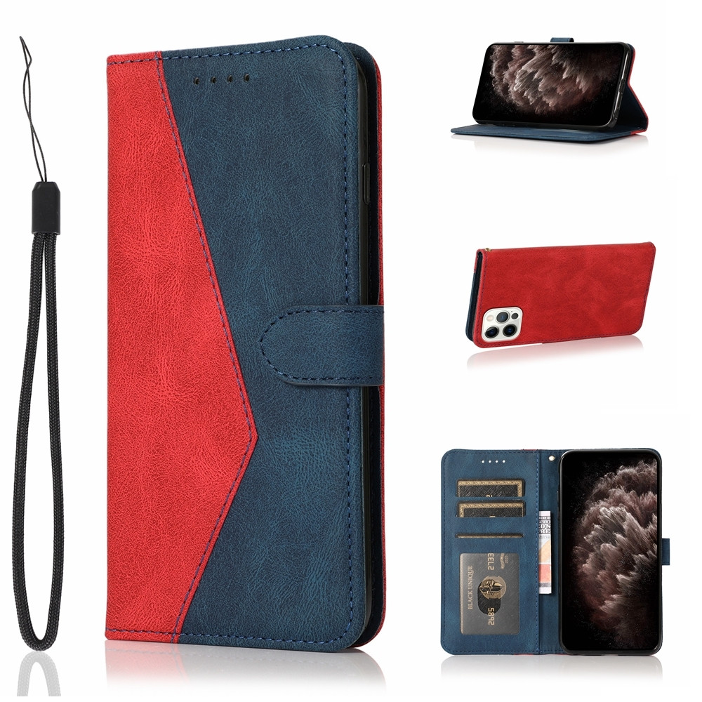 iPhone 13 Pro Dual-color Stitching Leather Phone Case - Red Blue