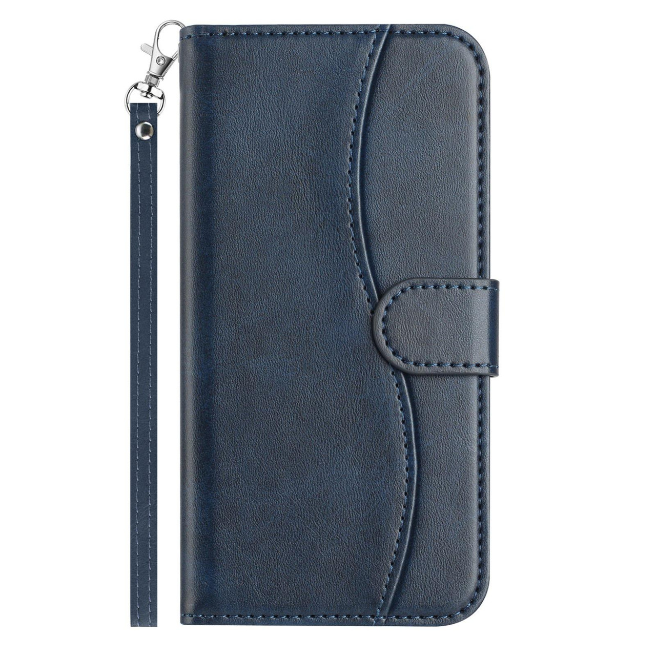 iPhone 13 Pro Dual-Folded S-shape Leather Phone Case - Navy Blue