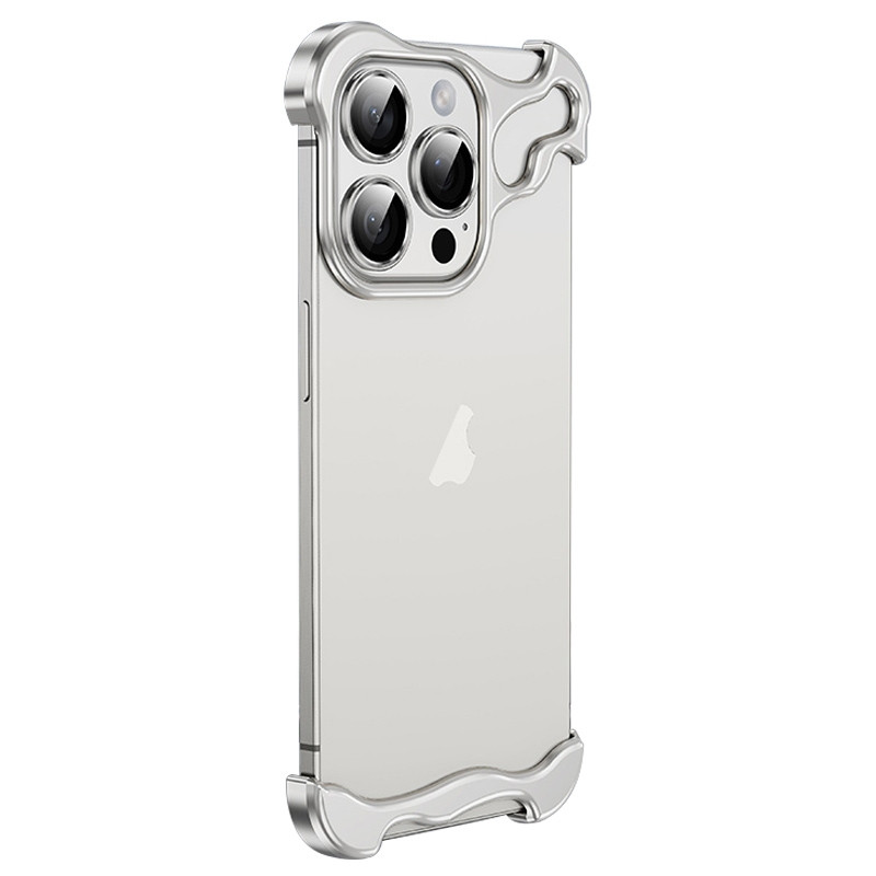 iPhone 13 Pro Frameless Metal Corner Pad Phone Case with Lens Film - White