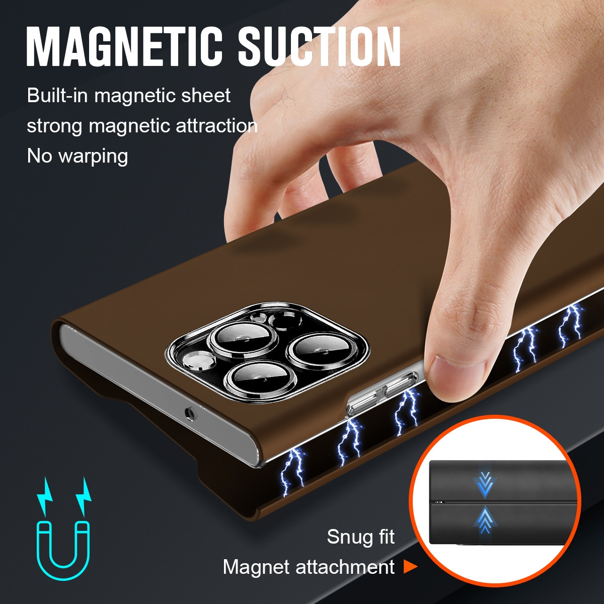 iPhone 13 Pro Magnetic Napa Texture Leather Phone Case with Holder - Brown