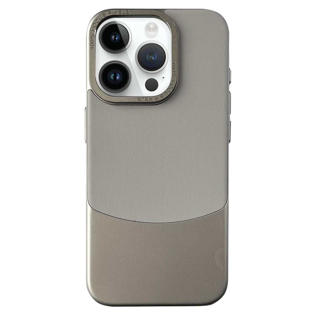 iPhone 13 Pro Napa Texture PC + Leather Phone Case - Grey