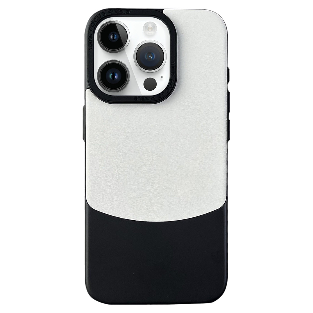 iPhone 13 Pro Napa Texture PC + Leather Phone Case - Panda Black