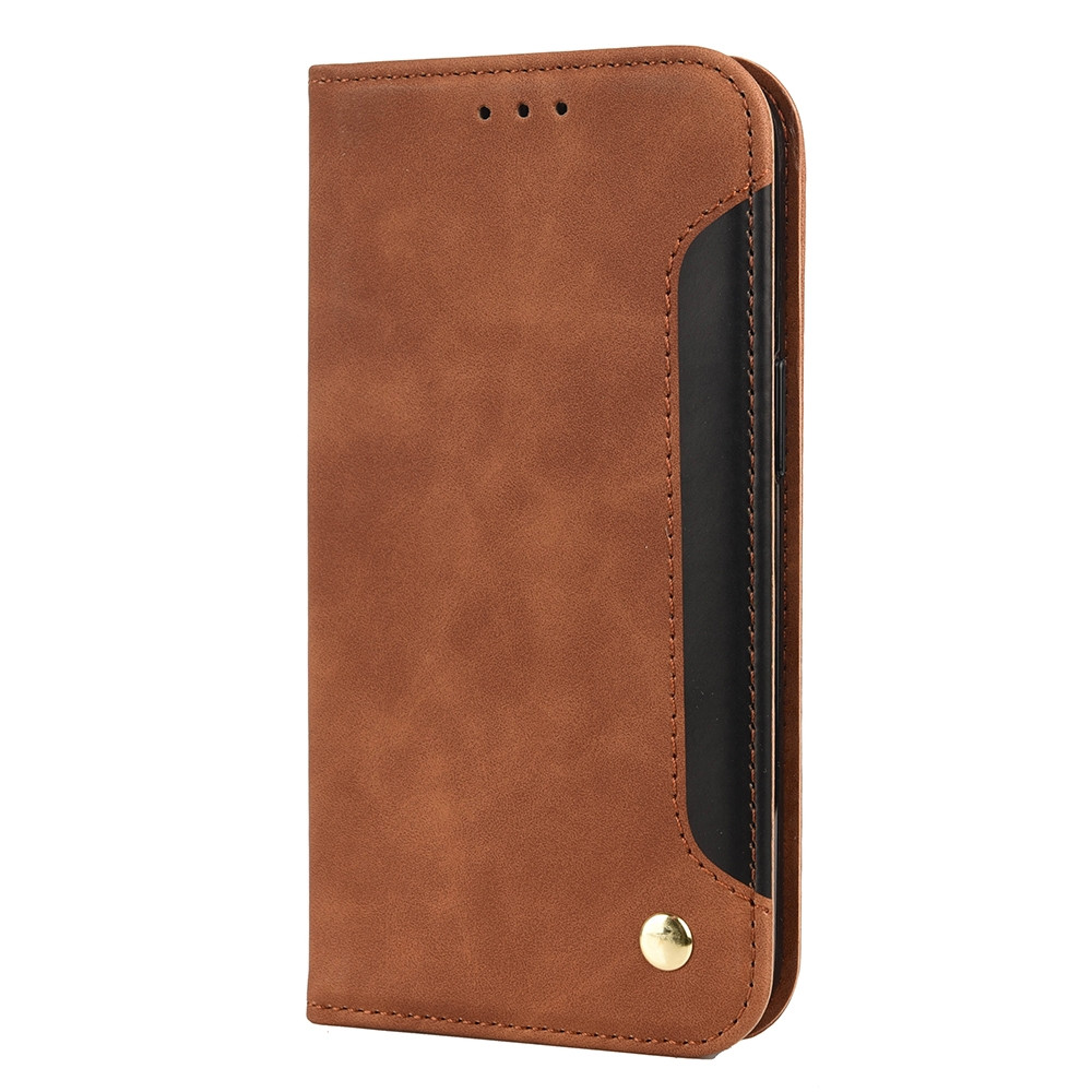 iPhone 13 Pro Skin Feel Splicing Leather Phone Case - Brown