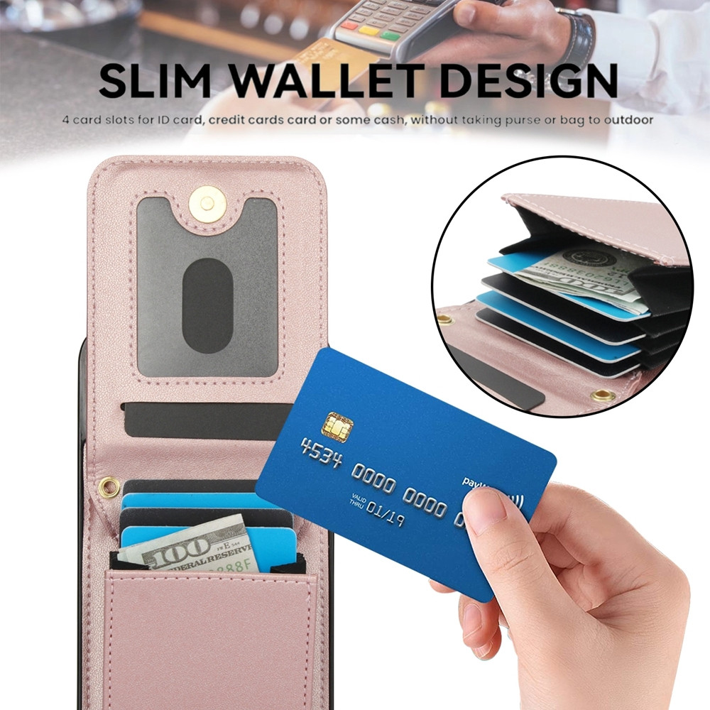 iPhone 13 Pro YM015 Crossbody Rhombic Card Bag RFID Phone Case - Rose Gold
