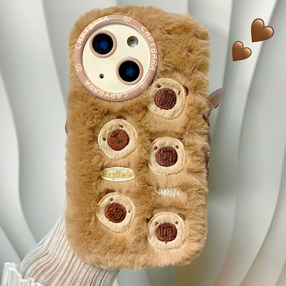 iPhone 13 Bear Plush Silicone Phone Case - Brown
