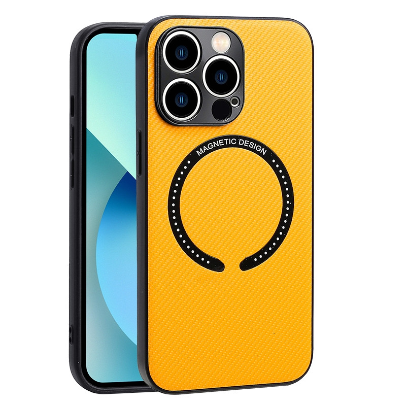 iPhone 13 Carbon Fiber Texture MagSafe Magnetic Phone Case - Yellow