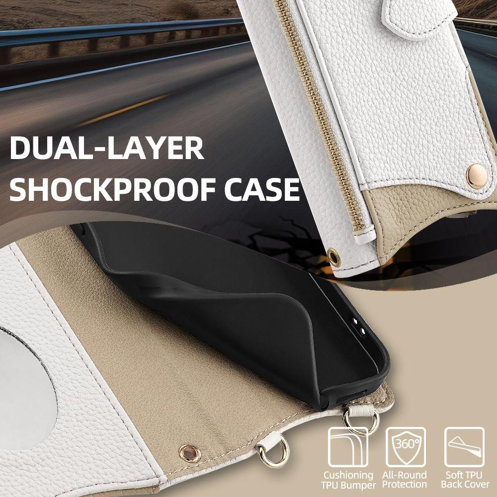 iPhone 13 Crossbody Chain Fishtail Litchi Leather Phone Case - White