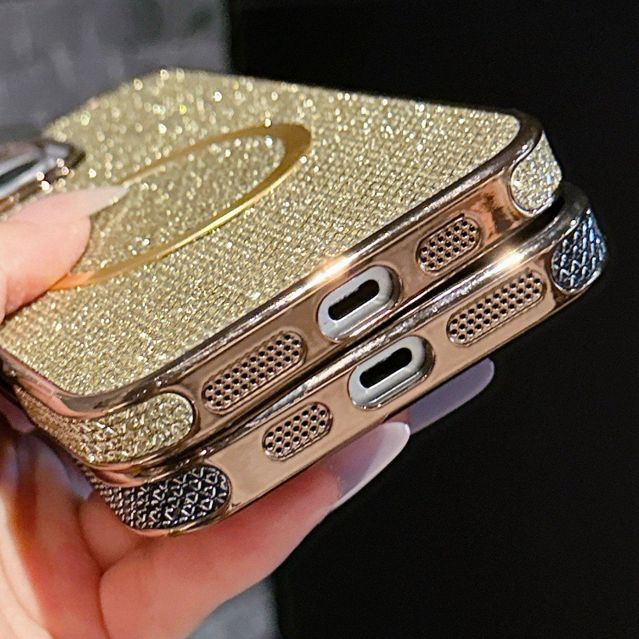 iPhone 13 Electroplating PC Glitter Grain MagSafe Phone Case - Black